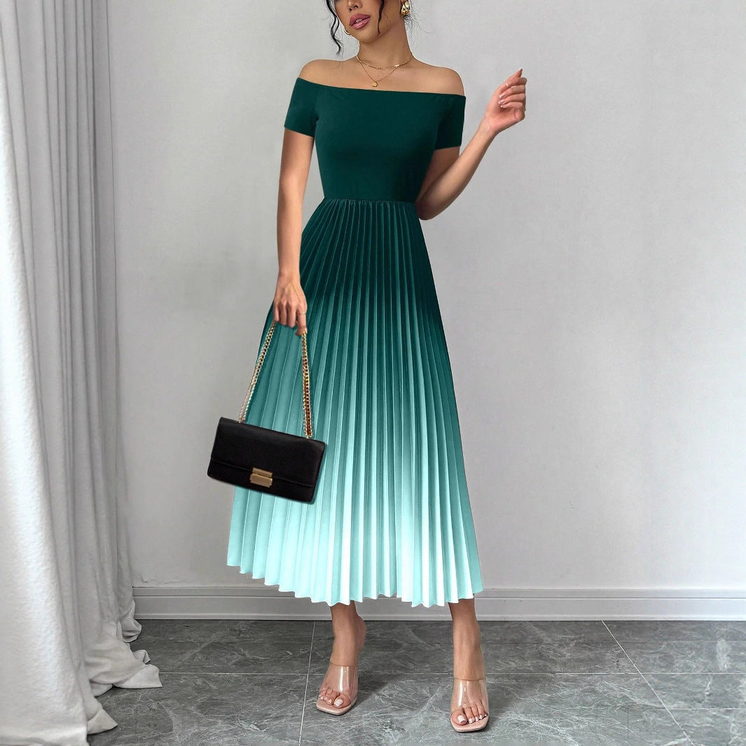 Elegant Off-shoulder Pleated Gradient-color Bodycon Dress For Women ...